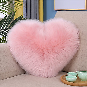 Luwsldirr Plush Pillow Reusable Heart Shaped Fluffy Sofa Cushion Flexible Eye-catching Light Pink