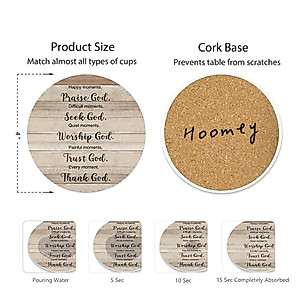Hoomey Coasters for Drinks with Bible Verses, Set of 6 Absorbent Drinks Coasters with Holder Ceramic Drink Coaster with Cork Backing for Table Protection, Christian Coasters, Christian Gifts
