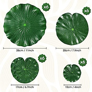 Jutom 24 Pieces 4 Sizes Artificial Floating Foam Lotus Leaves Water Lily Pads Ornaments Artificial Foliage Pond Decor for Patio Fish Pond Pool Aquarium Home Garden Wedding Party Decoration