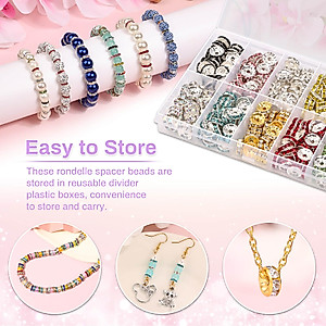 shynek 300 Pieces Rondelle Spacer Beads for Jewelry Making, 10mm Rhinestone Spacer Beads for Beaded Pens, Crystal Bead Spacers for Jewelry Making, Bracelets (10 colors)