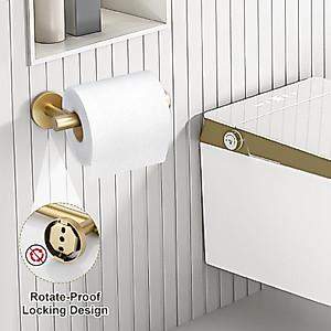 TURS Toilet Paper Holder 2 Towel Hooks Brushed Gold SUS304 Stainless Steel 3-Pieces Bathroom Accessories Kit Wall Mounted