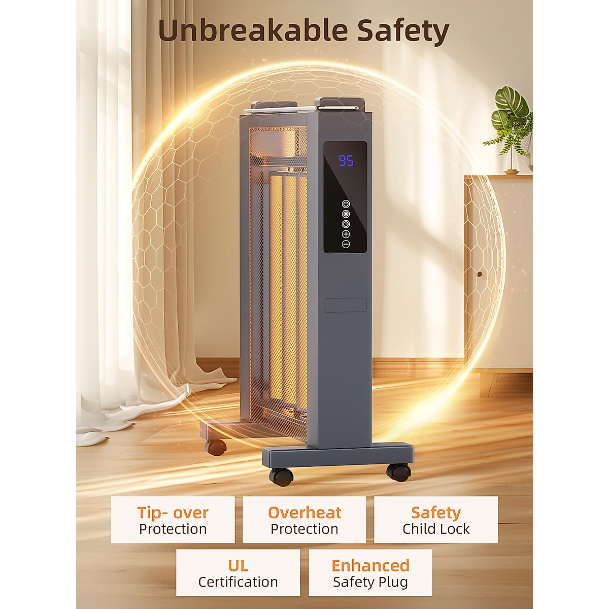 Uthfy Convection Space Heaters for Indoor Use, 1500W Quiet Mica Panel Heater for Large Room, Whole Room Electric Heater with Thermostat, ECO, Remote, Wheel, 12H Timer, Tip-Over & Overheat Protection