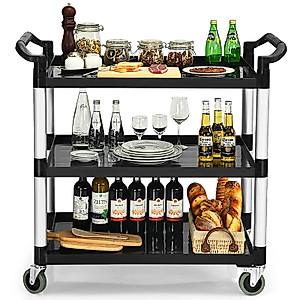 Goplus 3-Tier Rolling Utility Cart with Wheels, Heavy Duty 490 LBS Food Service Cart for Restaurant, Kitchen, Office, Plastic Push Cart Bus Cart, 40.5" x 19.5" x 38.5"