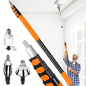 Light Bulb Changer,18FT Reach High Light Bulb Changer with Basket and Suction Cup,Light Bulb Changer for High Ceilings with 3-12FT Telescopic Extension Pole for High Ceilings and Recessed Lights