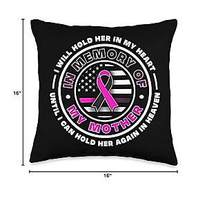 My mom passed away and I miss her so much! USA Flag with Pink and Black Ribbon in Memory of My Mother Throw Pillow, 16x16, Multicolor