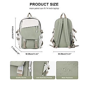 coowoz School Bag Lightweight Casual Daypack College Laptop Backpack for Men Women Water Resistant Travel Rucksack for Sports High School Middle Bookbag for girls(Gray Green white)