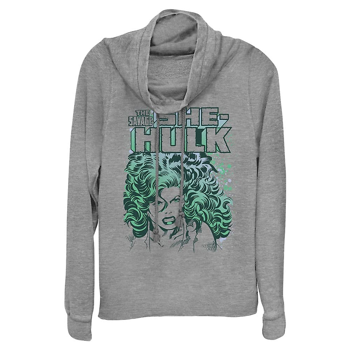 Marvel Classic She Hulk Women's Cowl Neck Long Sleeve Knit Top, Gray Heather, Small