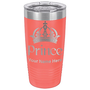 LaserGram 20oz Vacuum Insulated Tumbler Mug, Prince Crown, Personalized Engraving Included (Coral)