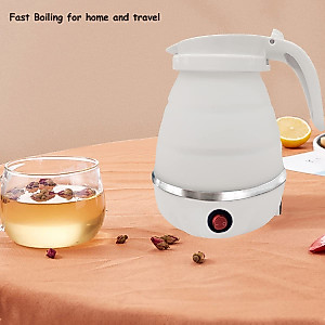 Foldable Portable Electric Kettle with Food Grade Silicone, 6 Mins Fast Water Boiling Tea Pot Coffee Pot for Camping or Travel, Collapsible Kettle with Separable Power Cord 110V US Plug 600ML White