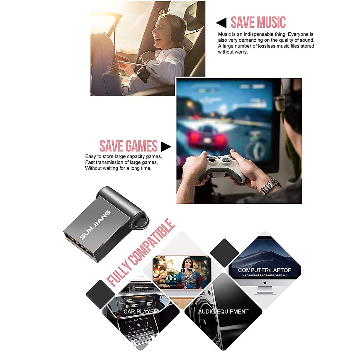 SUNJIANG Super Mini 32GB Pendrive Metal Small USB Flash Drive Pen Drive USB2.0 Tiny Memory Stick U Disk Key Ring Disk Thumb Drive Low Profile USB Flash Drive USB Key (32GB, Dark Gray)