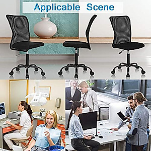Armless Office Chair Ergonomic Computer Chair Student Desk Chair Height Adjustable Home Office Chair with Wheels Mid-Back Mesh Chair Swivel Task Chair for Small Space Bedroom, Black