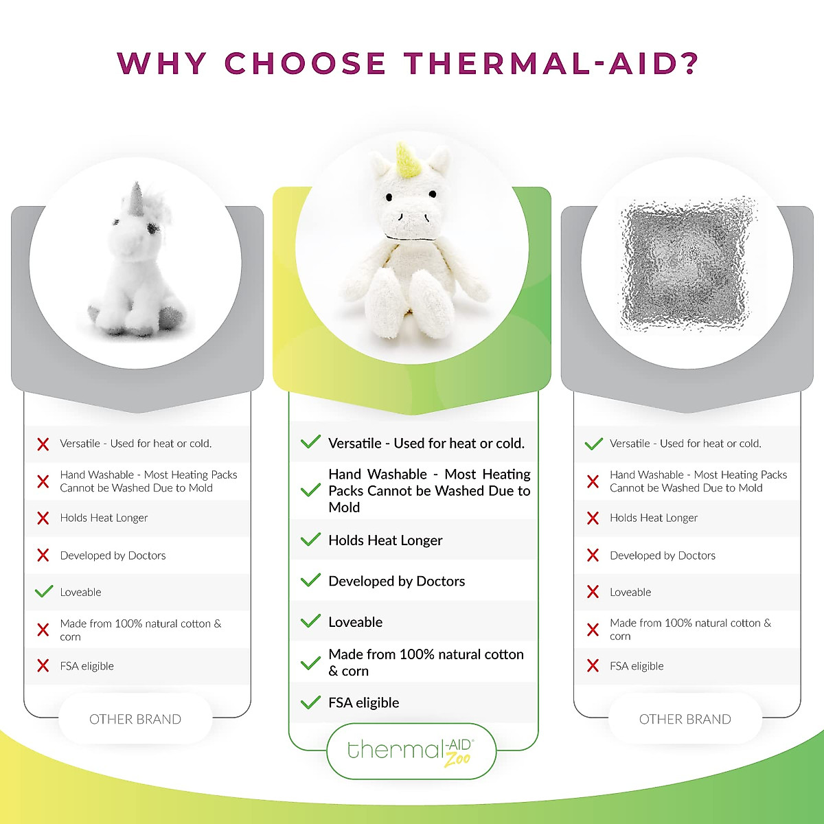 Thermal-Aid Zoo - Mini Microwavable Stuffed Animal - Plush Toy and Hot Cold Pack - Juno The Unicorn - 3.15 x 2.6 x 9.3 in