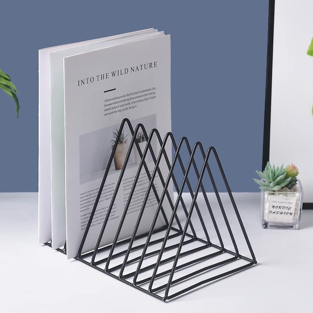 Ylu Yni 2 Pcs Set, Black Triangle Metal Wire Vinyl Record Storage, Plate Rack, Storage Holder for Magazines, Files, Albums Folders, Newspapers, 9 Slot (2PCS)