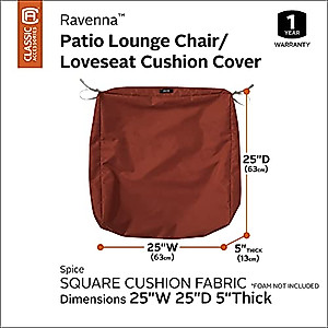 Classic Accessories Ravenna Water-Resistant Patio Lounge Chair/Loveseat Cushion Cover, 25 x 25 x 5 Inch, Spice, Patio Furniture Cushion Covers