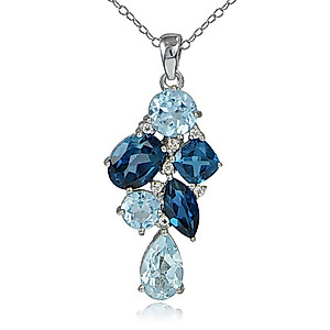 B. BRILLIANT Blue Necklace for Women Sterling Silver London Blue White Topaz Multi Color Ombre Cluster Pendant With Jewelry Gift Box