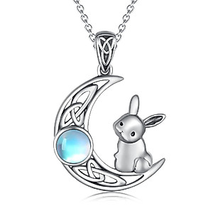 SCZKLAQ Moonstone Bunny Necklace for Women 925 Sterling Silver Rabbit Necklace Easter Bunny Jewelry for Women Bunny Gifts