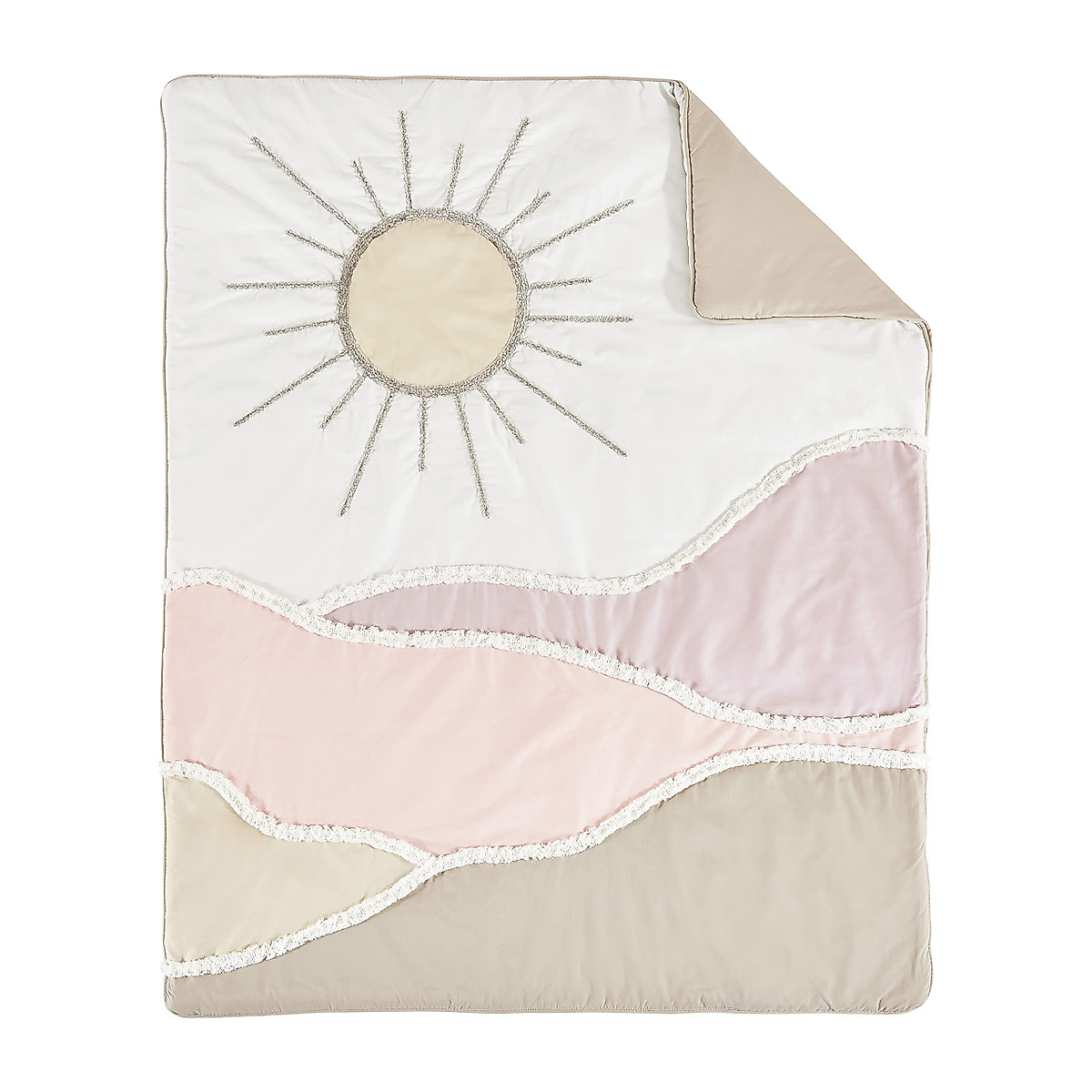 Sweet Jojo Designs Boho Desert Sun Baby Girl Nursery Crib Bedding Set - 4 Pieces - Blush Pink Mauve Gold Ivory Taupe Bohemian Mountains Southwest Nature Outdoors Tassel Minimalist Cotton Geometric