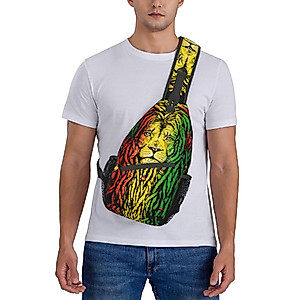 RIMENCH rasta rastafarian reggae earphone lion Sling Backpack Bag For Women Men Chest Bag Daypack Crossbody Backpack For Travel Sports Running Hiking