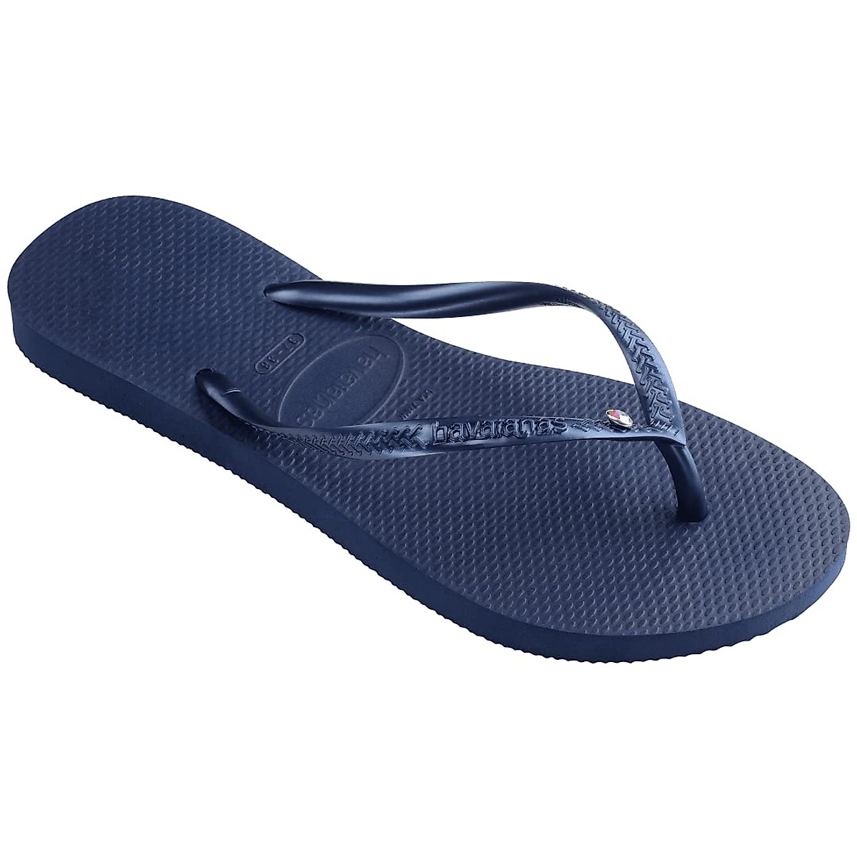 Havaianas Women's Slim Crystal SW II Flip Flops - Swarovski Crystal Embellishment - Navy Blue, 9-10