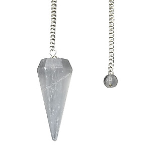 Amazing Gemstone Selenite Crystal Pendulum for Divination - Dowsing Pendulum Necklace with Chain and Crystal Ball for Reiki Healing and Crystal Grid Meditation