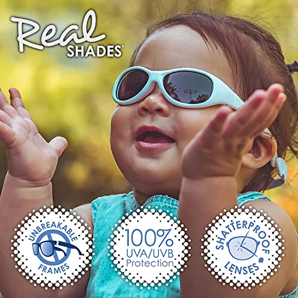 REAL SHADES Unbreakable Kids Sunglasses - 100% UV Protection and Shatterproof Lens with Adjustable Strap for Boys and Girls, Cherry Pink/Lime Green, Baby 0+