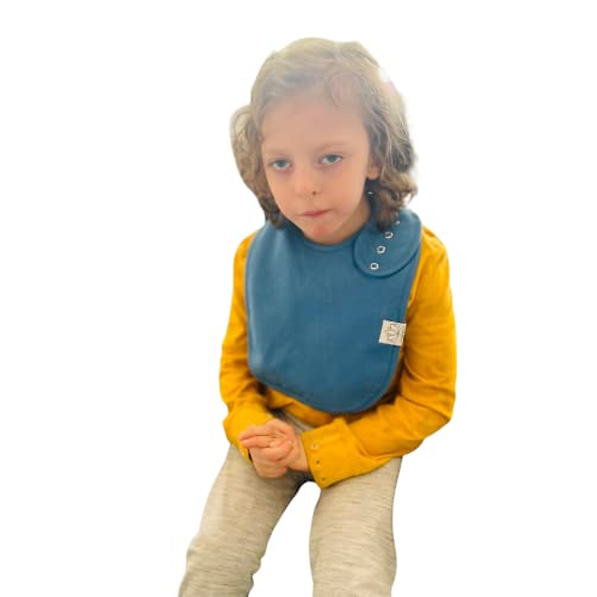 Isabeli Large Toddler Organic Cotton Bibs, Unisex 4-pack for Feeding, Drooling, Adjustable (Blues)