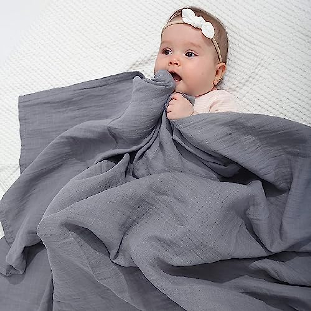BabyWhale Muslin Swaddle Blanket, Boho Brown Rainbow Pattern Swaddle and Solid Color Swaddle for Newborn Baby Boys ＆ Girls, Unisex Silky Soft Breathable Receiving Swaddle Wrap, 47x47 inches, 2 Pack