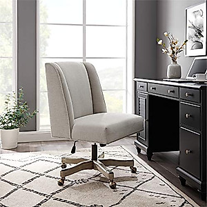 Riverbay Furniture Upholstered Swivel Office Chair in Natural Linen