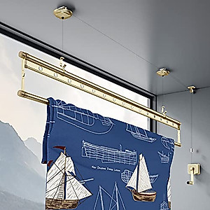 QQXX Ceiling-Mounted Lifting Drying Rack,Small Aluminum Alloy Pulley Single Rod Clothes Rack,Foldable Hand-Held Clothes Drying Rack for Bathroom Outdoor Balcony Balcony(2M(78.7in), Gold)