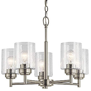 Kichler Winslow 19.75" Chandelier in Brushed Nickel, 5-Light Chandelier for Dining Room, Living Room, or Bedroom, Clear Seeded Glass, (19.75" W x 16" H), 44030NI