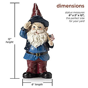 Alpine Corporation 12" Tall Outdoor Patriotic Garden Gnome Saluting Yard Statue Decoration