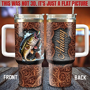 WAZONE Personalized Fishing 40oz Tumbler with Handle and Straw Lid Fish Custom Name Stainless Steel Tumblers Gifts Birthday Christmas Fathers Day for Fisherman Men Dad Boy Friend Husband Grandpa