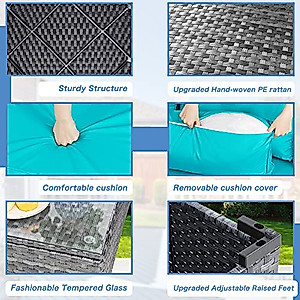 Shintenchi 7 Pieces Outdoor Patio Sectional Sofa Couch, Silver Gray PE Wicker Furniture Conversation Sets with Washable Cushions & Glass Coffee Table for Garden, Poolside, Backyard (Sky Blue)