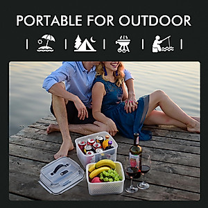 HOTEC Portable Handle Food Storage Container Setwith Lids, 5 pieces Large Fruit Containers with Removable Colander, BPA Free Gas Vent for Keep Foods Fresh