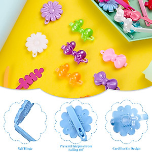 Janinka 72 Pieces Plastic Self Hinged Barrettes: Colorful 80s 90s Cartoon Hairpins and Clips for Girls and Toddlers (Multicolor, Delicate)
