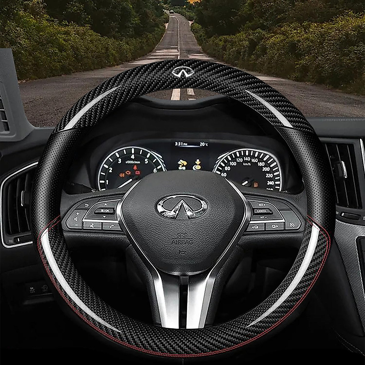 Custom fit for Infiniti Cars, Carbon Fiber Steering Wheel Cover, Steering Wheel Accessories for Infiniti All Models, Elastic, Anti-Slip, Sport Style (BlackBlack, for -Infiniti)