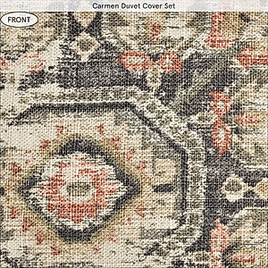 HiEnd Accents Carmen Kilim 3 Piece Duvet Cover Set with Pillow Shams, Gray Medallion Pattern, King Size, Classic Traditional Modern Rustic Bedding, Linen Duvet Cover with 2 Pillowcases