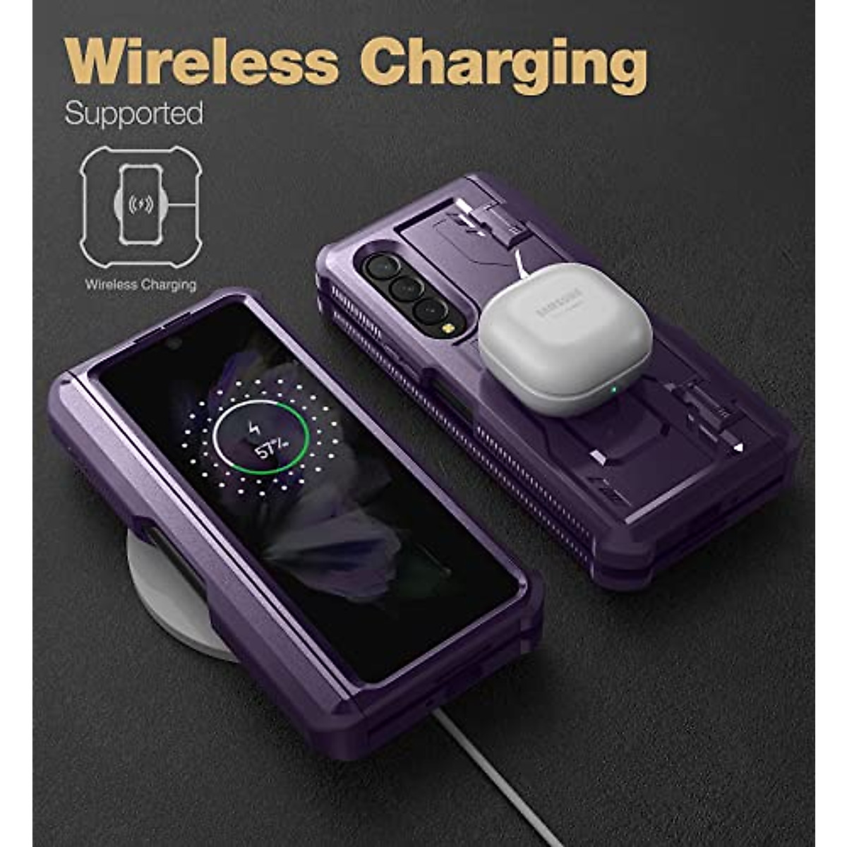 Dexnor Shielder Series Case for Samsung Galaxy Z Fold 3(2021), Military-Grade Full-Body Shockproof Rugged Bumper Case Cover with Built-in Screen Protector & Kickstand & S Pen Slot,Phantom Pruple