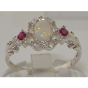 LetsBuyGold 925 Sterling Silver Natural Opal and Ruby Womens Anniversary Ring - Size 7.25