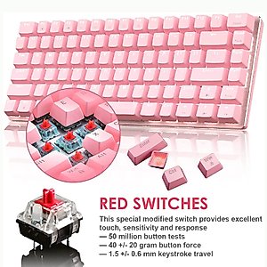LexonElec Pink Gaming Mechanical Keyboard White Backlit 82 Keys Illuminated Type-C Wired Gaming Keyboard with Red Switches for Computer Gamers (Pink)