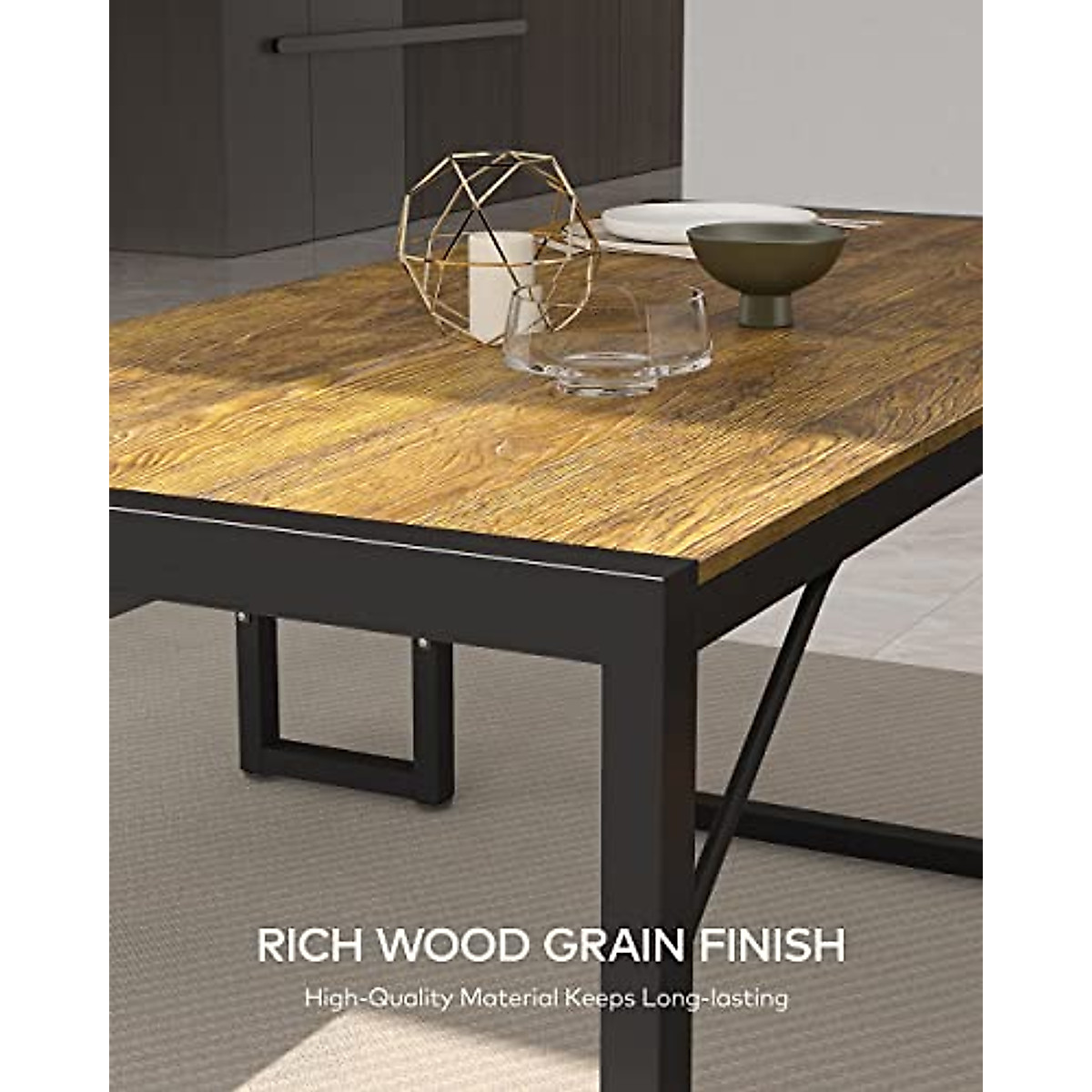 Dining Table Set for 4, 4 Seat Dining Room Table Set, 3 Piece Kitchen Table Set, Rectangular Table Set, Wood Modern Table and Bench Set, 45.5 x 30.4 x 30.4 inch, Metal Frame and MDF Board (Retro)