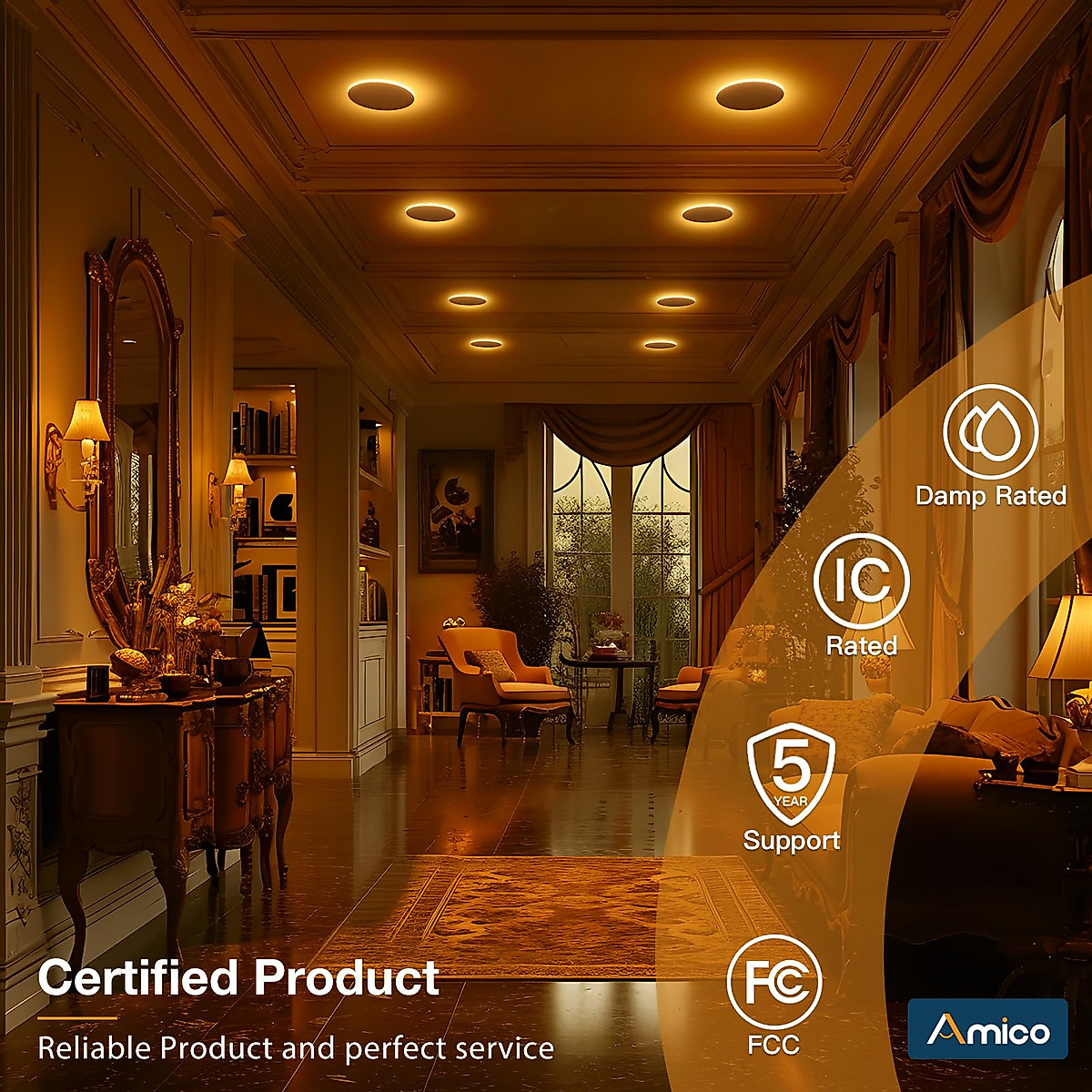 Amico 12 Pack 6 Inch 5CCT LED Recessed Ceiling Light with Night Light, 2700K/3000K/3500K/4000K/5000K Selectable Ultra-Thin Recessed Lighting, 12W=110W, 1100LM, Dimmable Canless Wafer Downlight ETL&FCC