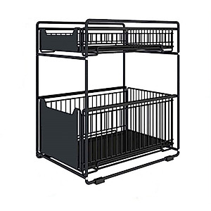 KirinRen Stackable 2-Tie Under Sink Cabinets Organizer With Sliding Storage Drawer, Pull Out Cabinets Organizer Shelf, Sliding Basket Organizer Drawer For Kitchen, Bathroom, Office (black)