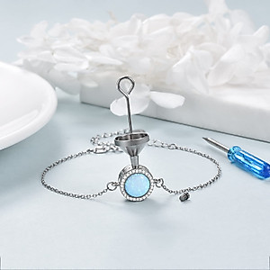 ONEFINITY Opal Urn Bracelet For Ashes 925 Sterling Silver Opal Cremation Keepsake Pendant Locket Bracelet For Women Mom