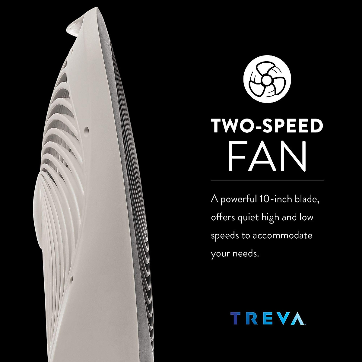 Treva 10-Inch Portable Desktop Battery Fan, Powered by Battery and/or AC Adapter - Air Circulating with 2 Cooling Speeds (Batteries Included)