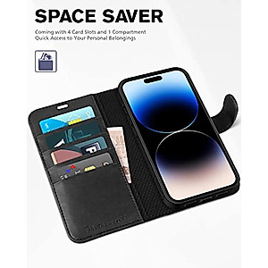 TUCCH Case for iPhone 14 Pro Max Wallet Case, [RFID Blocking] 4 Card Holder Stand [Shockproof TPU Interior Case] PU Leather Magnetic Protective Flip Cover Compatible with iPhone 14 Pro Max 6.7", Black