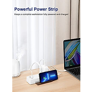 Leadchuang 1875W Power Strip Ultra-Flat Plug Extension Cord with USB C Ports, Surge Protector with 3 USB 3 AC Outlet, Mountable Flat 5 ft with Phone Stand for Kitchen, Home and Office