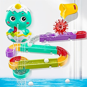 Pupu Pig Baby Bath Toys | Dinosaur Bathtub Toy & DIY Wall Track Building Sets | Tub Toys Water Activity Sensory Bath Toys for Toddlers Babies Preschool Shower Gifts - 23 PCS