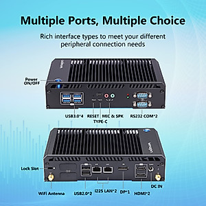 VNOPN Industrial Fanless Mini PC Intel J4125, Dual 2.5G NIC 8G DDR4 128G SSD Mini Desktop Computer, Desktop PC with Windows 11 Pro License,Support Triple Diaplay, DP 4K 60Hz, Dual Band WiFi BT4.2
