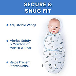 Delta Children Little Lambs Adjustable Swaddle Wrap - 100% Cotton - Size Extra Small, Fits Babies 0-3 Months/4-7 lbs., 1-Pack, Boy, Blue